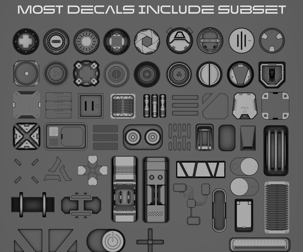 ArtStation - 50 Sci-fi decals pack, with BOUNCE light. DecalMachine 2.1 ...