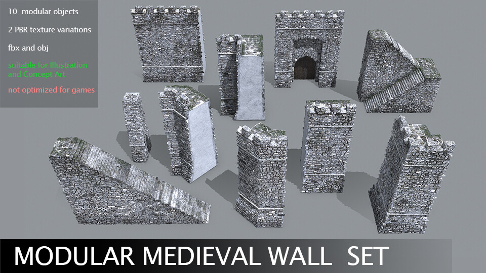 ArtStation - Modular Medieval Wall Set for Concept Art and Illustration ...