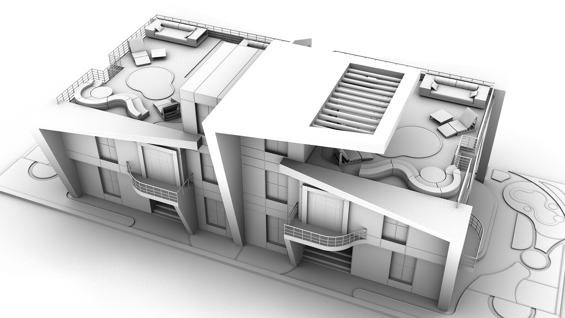 ArtStation - Modern Twin House - 3Ds Files - 2Ds Plans | Resources