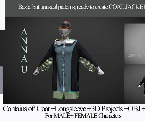 ArtStation - COAT, JACKET, LONGSLEEVE Clo3D, Marvelous Designer Project ...