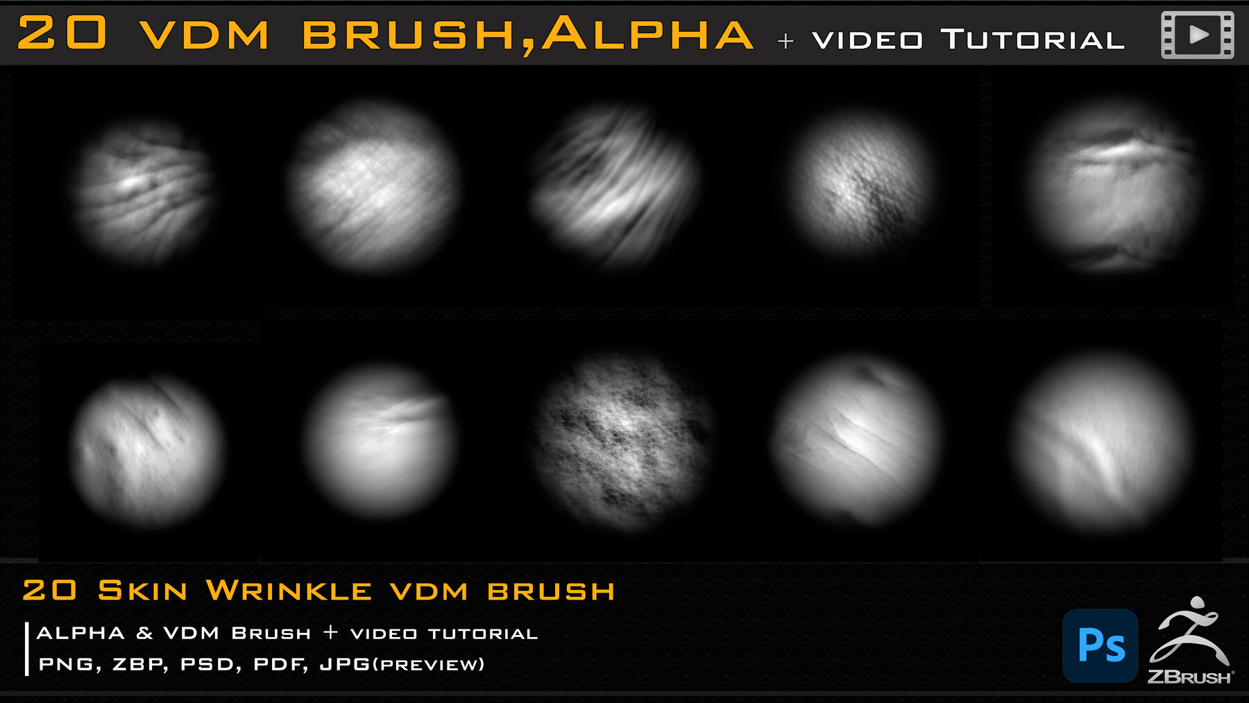 ArtStation - 20 Skin Wrinkle VDM Brush & Alpha + Video Tutorial | Brushes