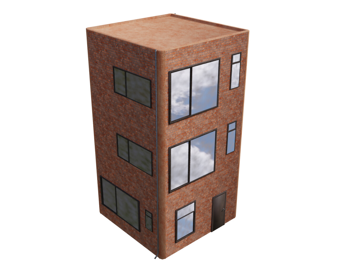 ArtStation - Brick Apartment building 3 storeys Low-poly 3D model ...