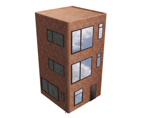 ArtStation - Brick Apartment building 3 storeys Low-poly 3D model ...