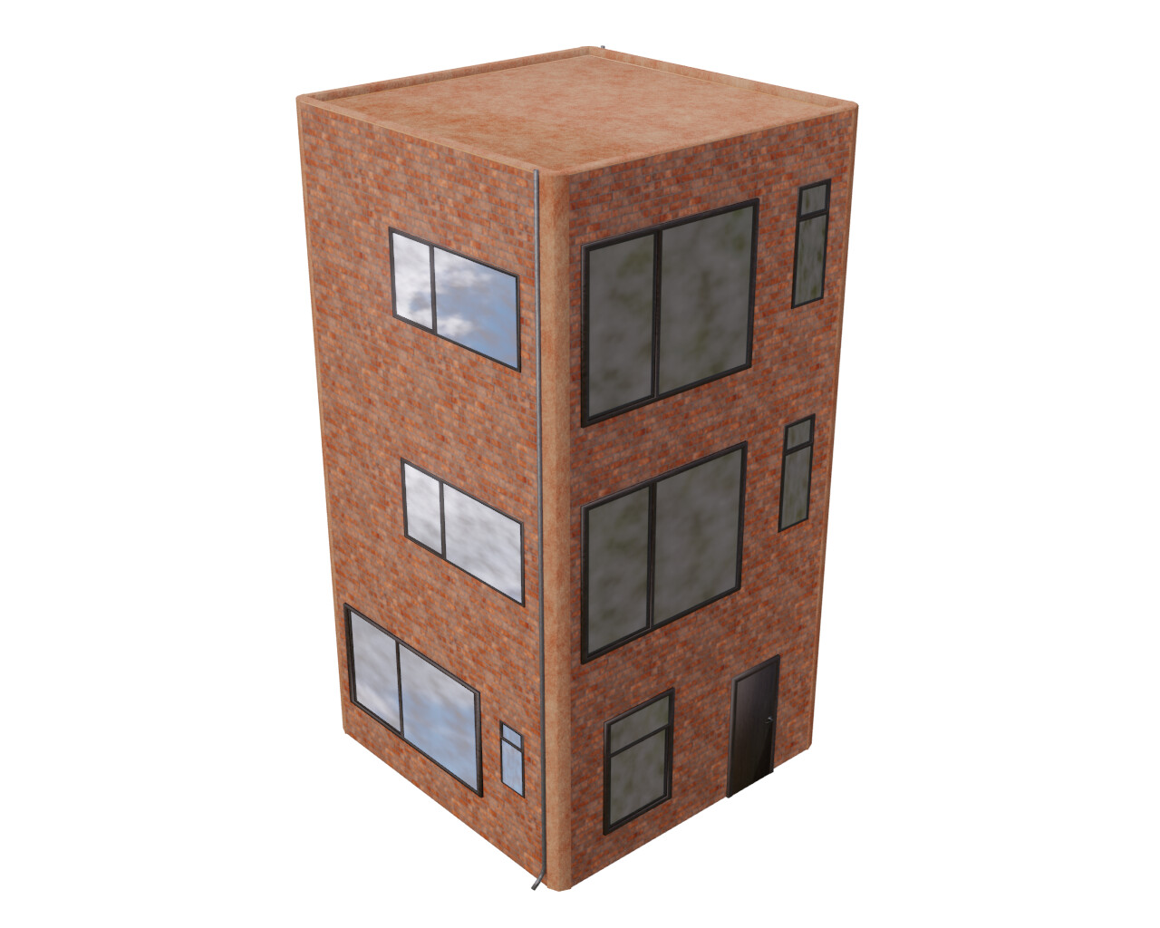 ArtStation - Brick Apartment building 3 storeys Low-poly 3D model ...