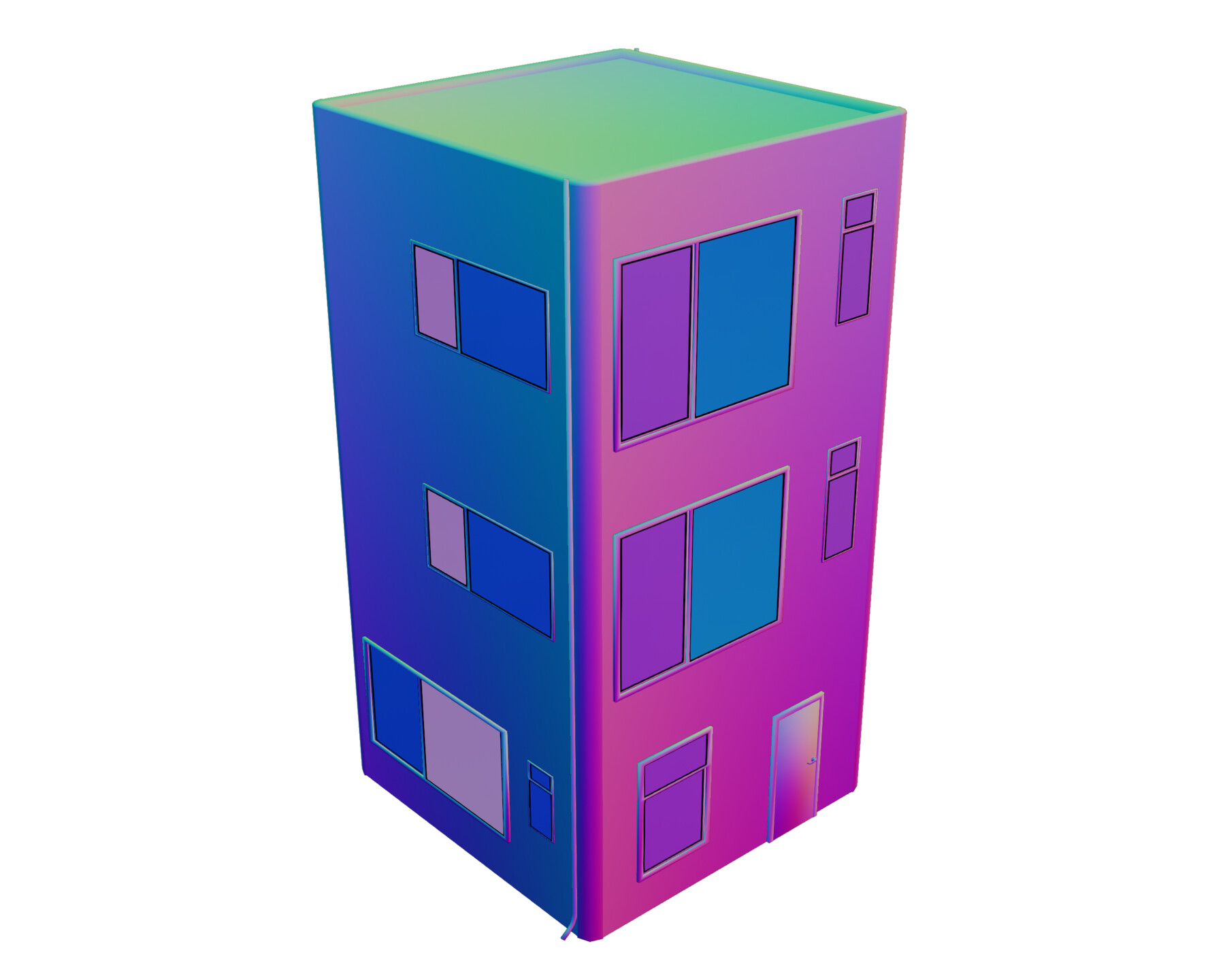 ArtStation - Brick Apartment building 3 storeys Low-poly 3D model ...