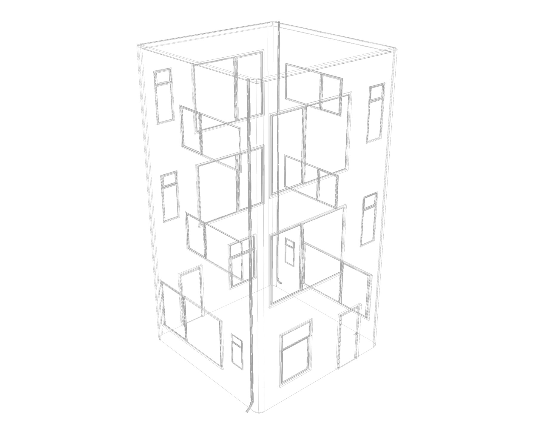 ArtStation - Brick Apartment building 3 storeys Low-poly 3D model ...