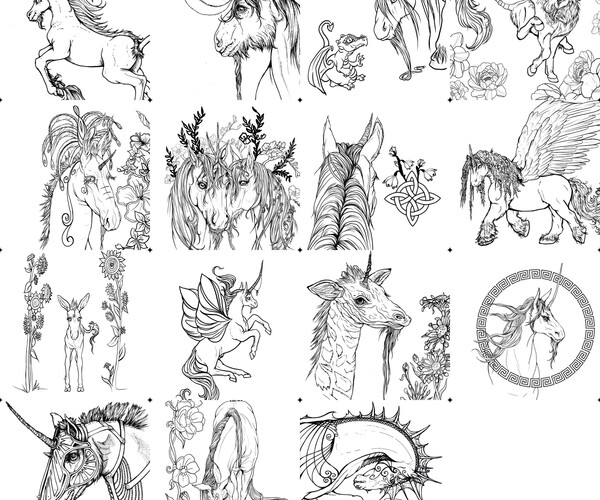 ArtStation - Unicorns and Dragons Printable Coloring Book | Books & Comics