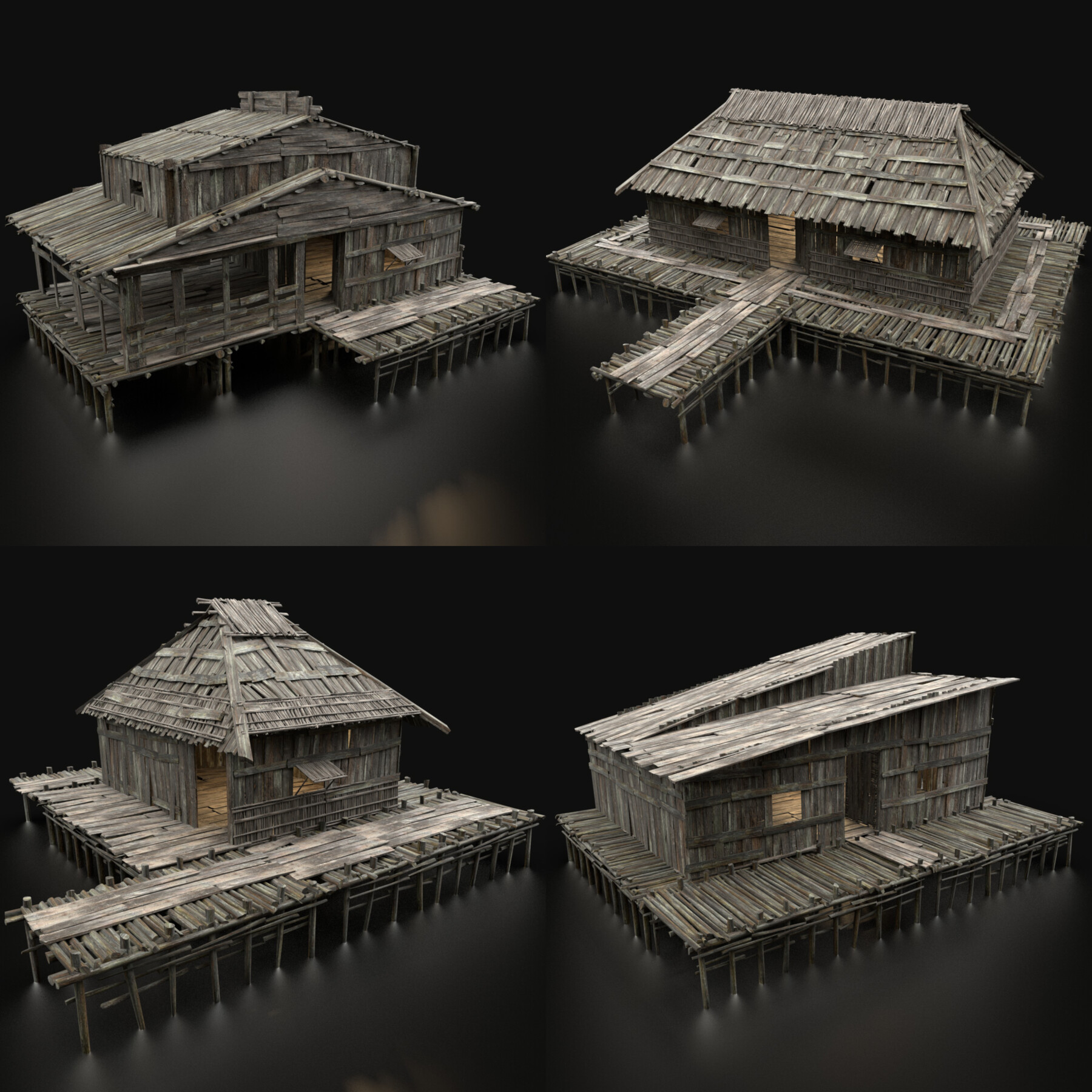 ArtStation - SWAMP HOUSE COLLECTION WETLAND HUTS PACK FANTASY | Game Assets