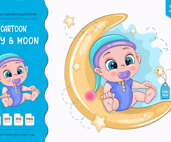 ArtStation - Cartoon baby & moon. | Artworks