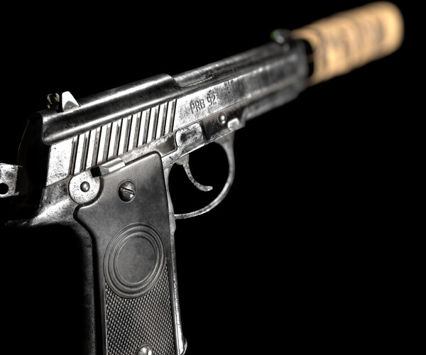 ArtStation - PRB92 Pistol WITH SUPPRESSOR Low-poly 3D model | Game Assets