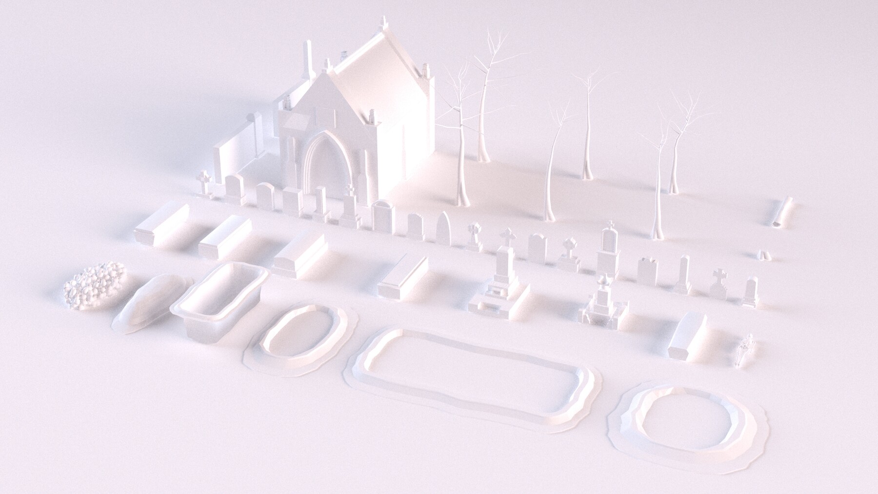 ArtStation - 43 Low Poly Cemetery props Collection | Game Assets