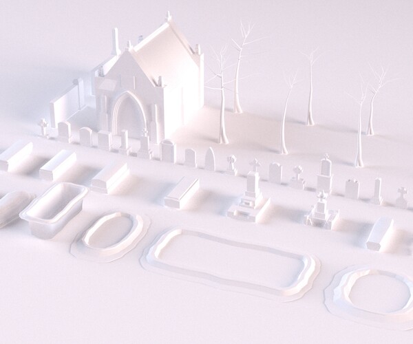 ArtStation - 43 Low Poly Cemetery props Collection | Game Assets