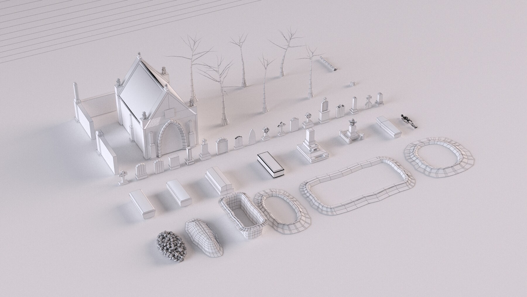 ArtStation - 43 Low Poly Cemetery props Collection | Game Assets