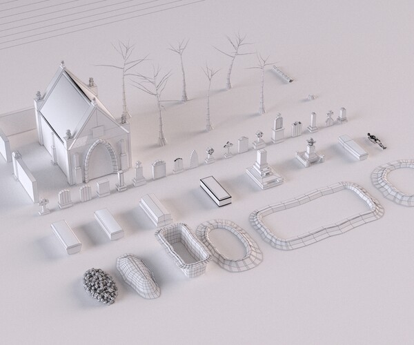 ArtStation - 43 Low Poly Cemetery props Collection | Game Assets