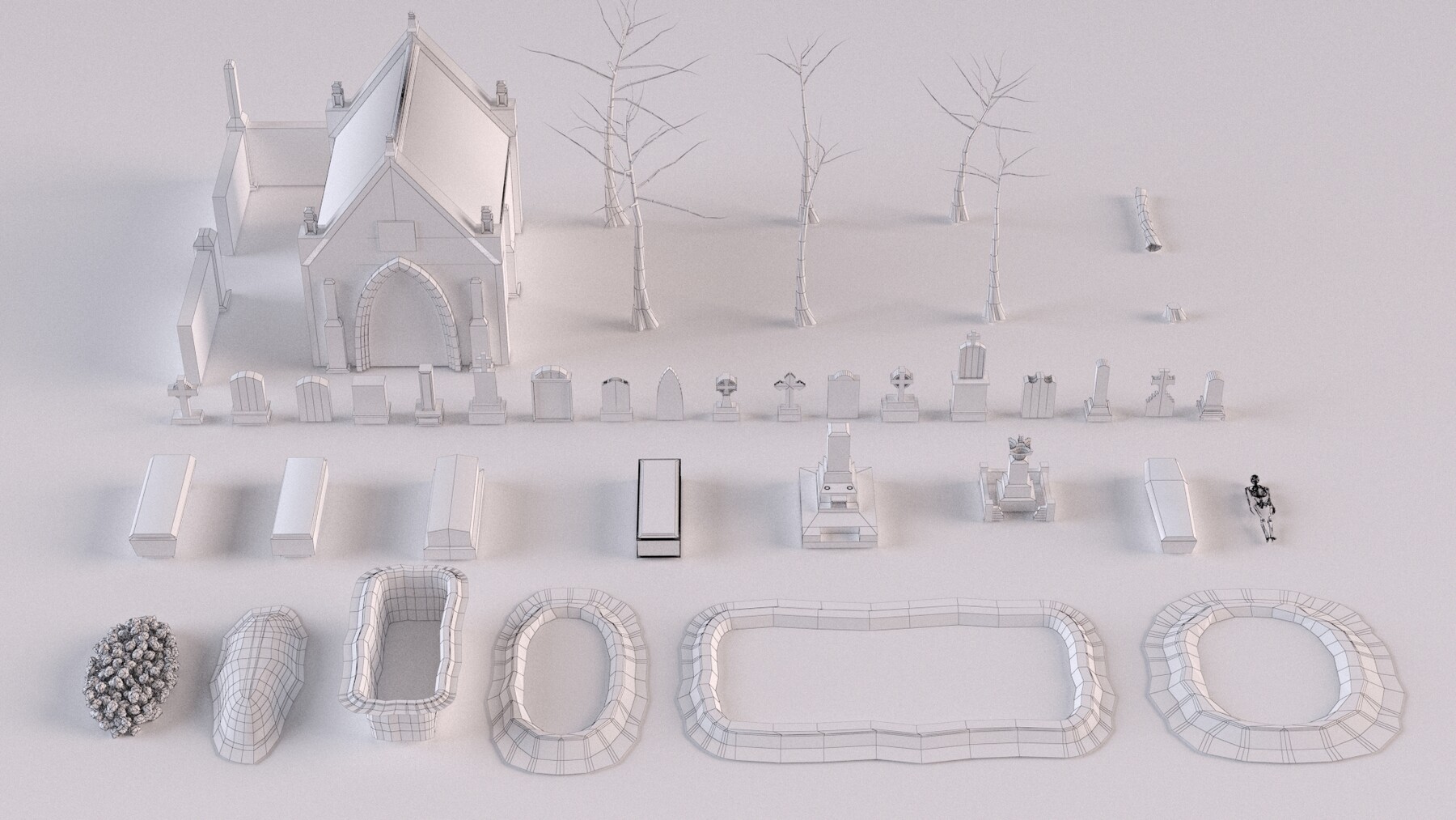 ArtStation - 43 Low Poly Cemetery props Collection | Game Assets