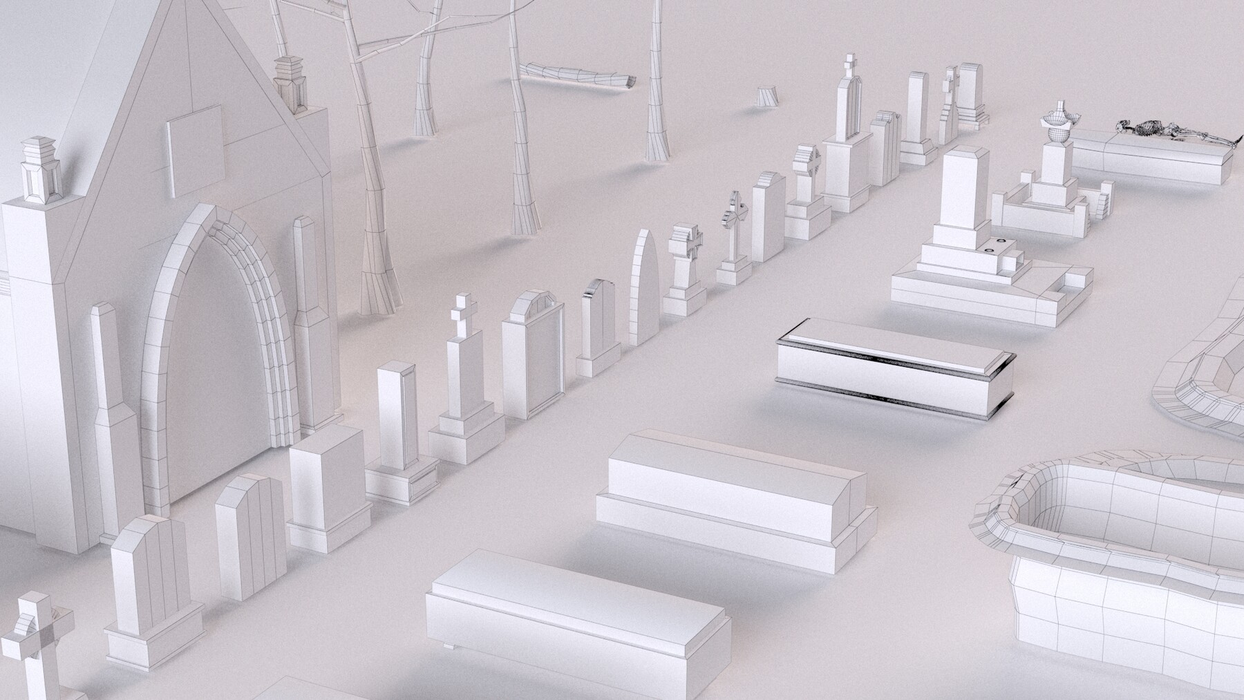 ArtStation - 43 Low Poly Cemetery props Collection | Game Assets