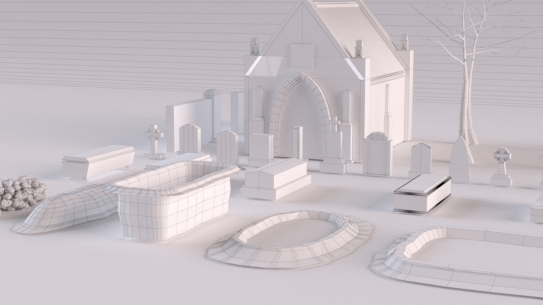 ArtStation - 43 Low Poly Cemetery props Collection | Game Assets