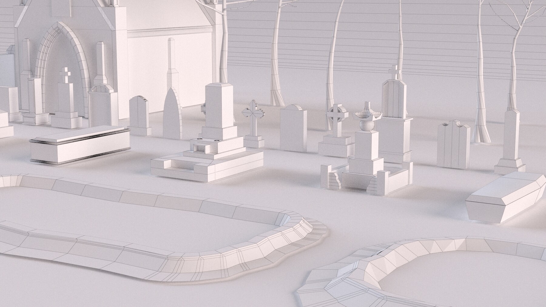 ArtStation - 43 Low Poly Cemetery props Collection | Game Assets