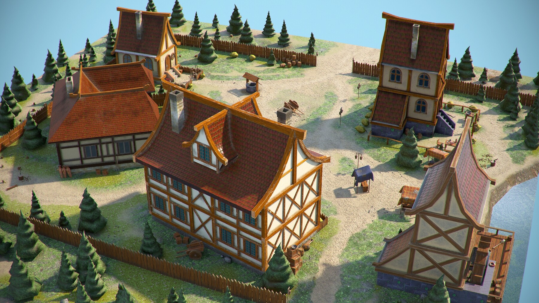 ArtStation - Top-Down Stylized Village (LowPoly) | Game Assets