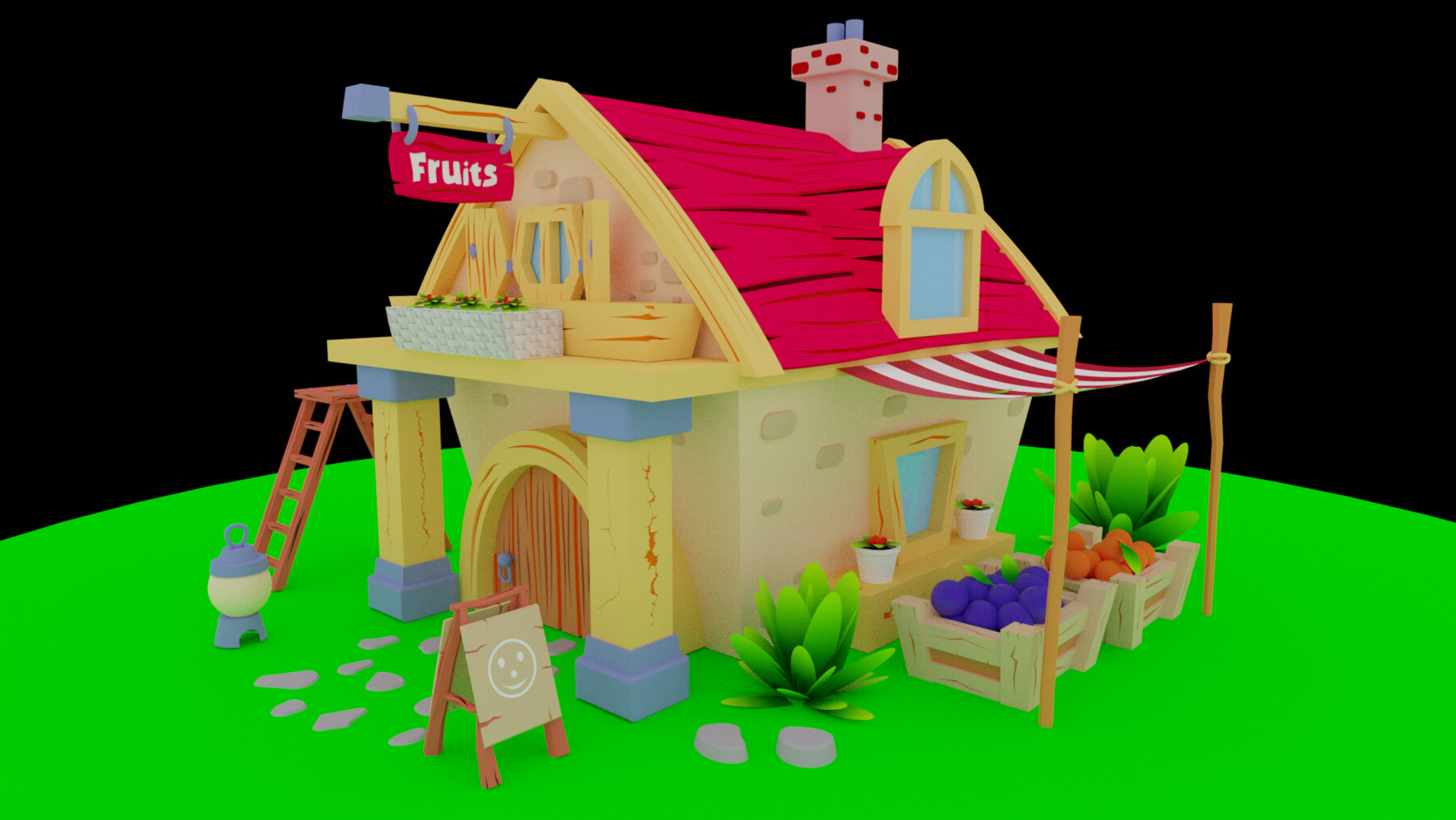 ArtStation - A small scene with a low poly model of a house. | Game Assets