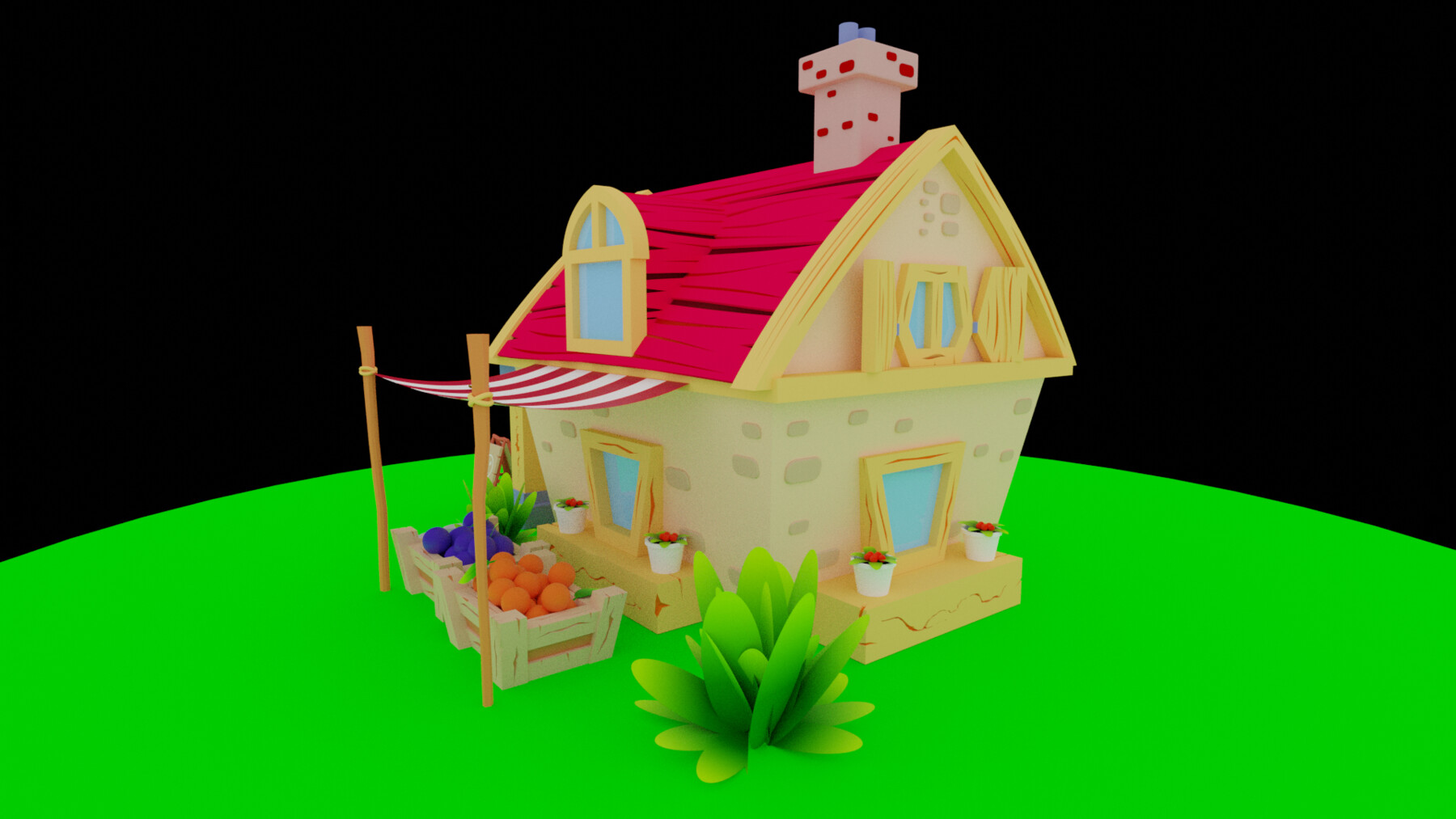 ArtStation - A small scene with a low poly model of a house. | Game Assets