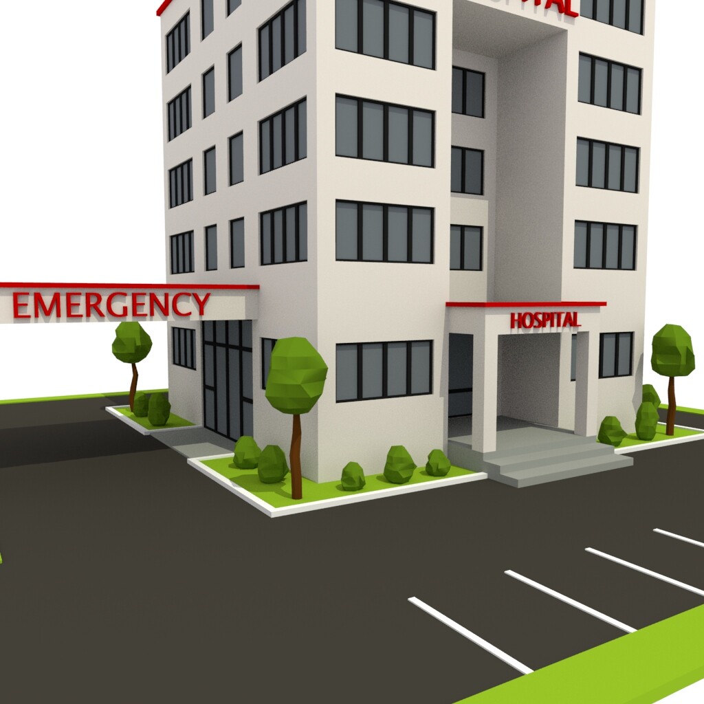 ArtStation - Isometric Cartoon Low Poly Hospital Building 3D model Low ...