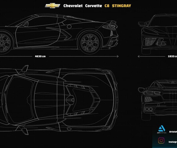 ArtStation - Chevrolet Corvette C8 Stingray Blueprint | Resources