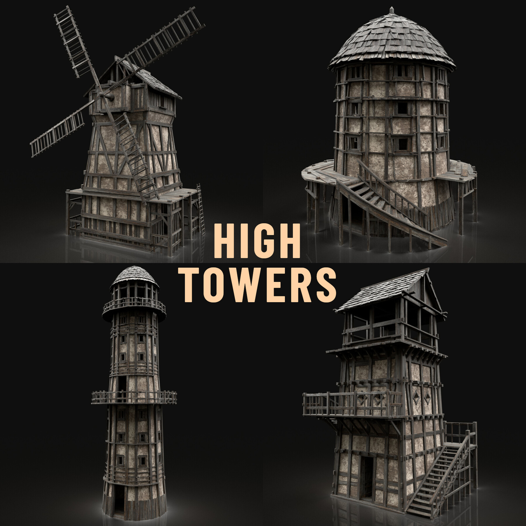 ArtStation - ENTERABLE HIGH TOWER WATCHTOWER COLLECTION BUILDINGS ...