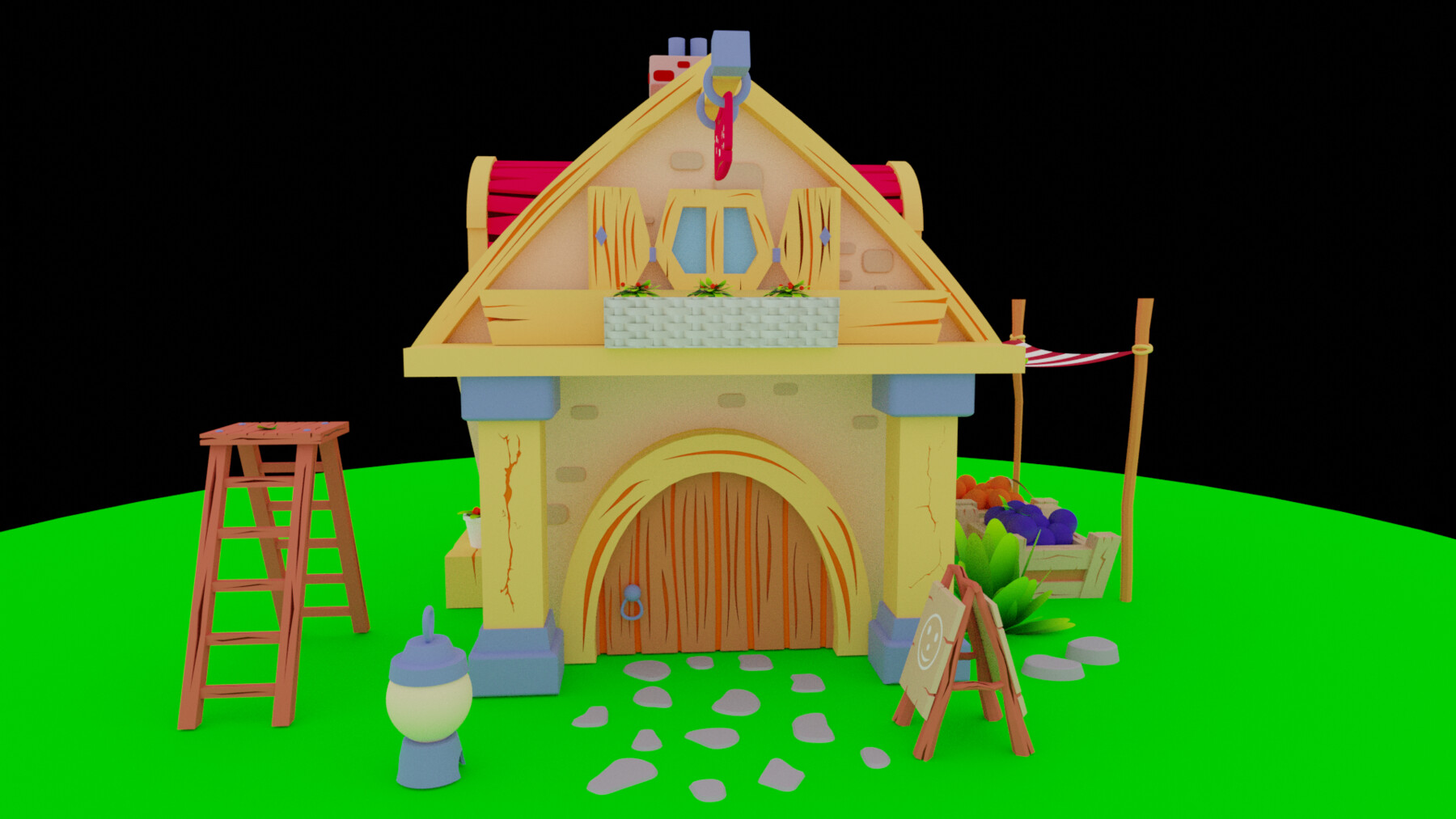 ArtStation - A small scene with a low poly model of a house. | Game Assets