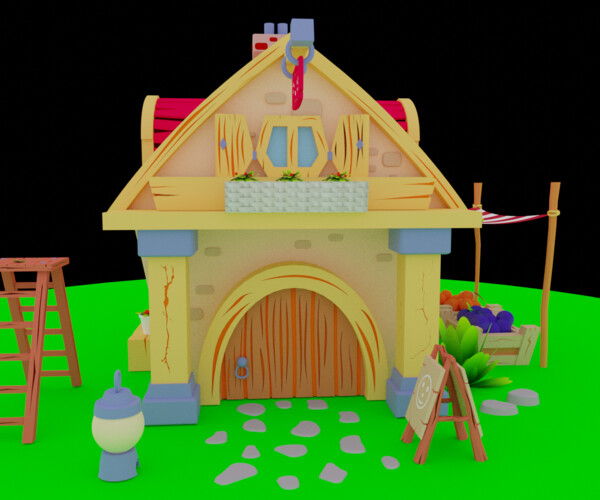 ArtStation - A small scene with a low poly model of a house. | Game Assets