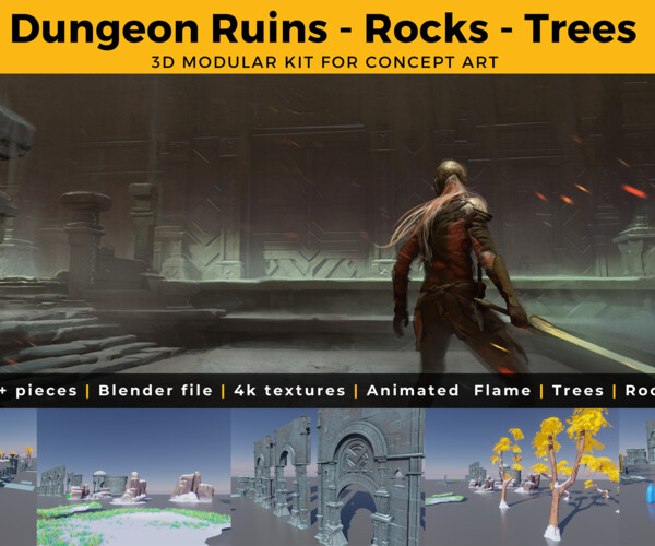 ArtStation - 3D Assets - Dungeon Ruins , Rocks, Trees, Crystals | Game ...