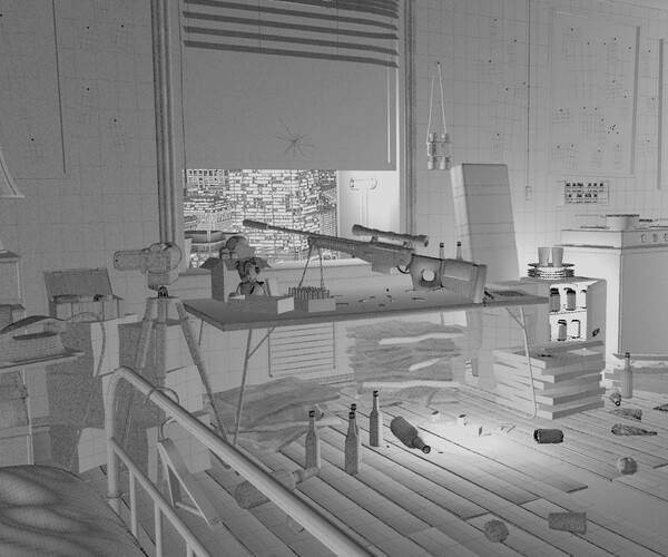 ArtStation - Sniper Room Interior bedroom | Game Assets