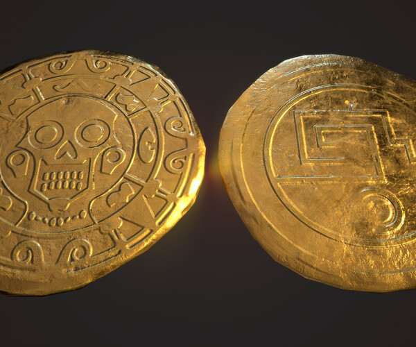ArtStation - Aztec Design Gold Coin - Pirate Coin - Fantasy | Game Assets