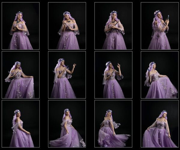 ArtStation - x160 - Purple Fantasy Gown - Pose Reference Pack | Resources