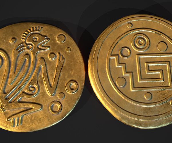ArtStation - Aztec Design Gold Coin B - Pirate Coin - Fantasy | Game Assets