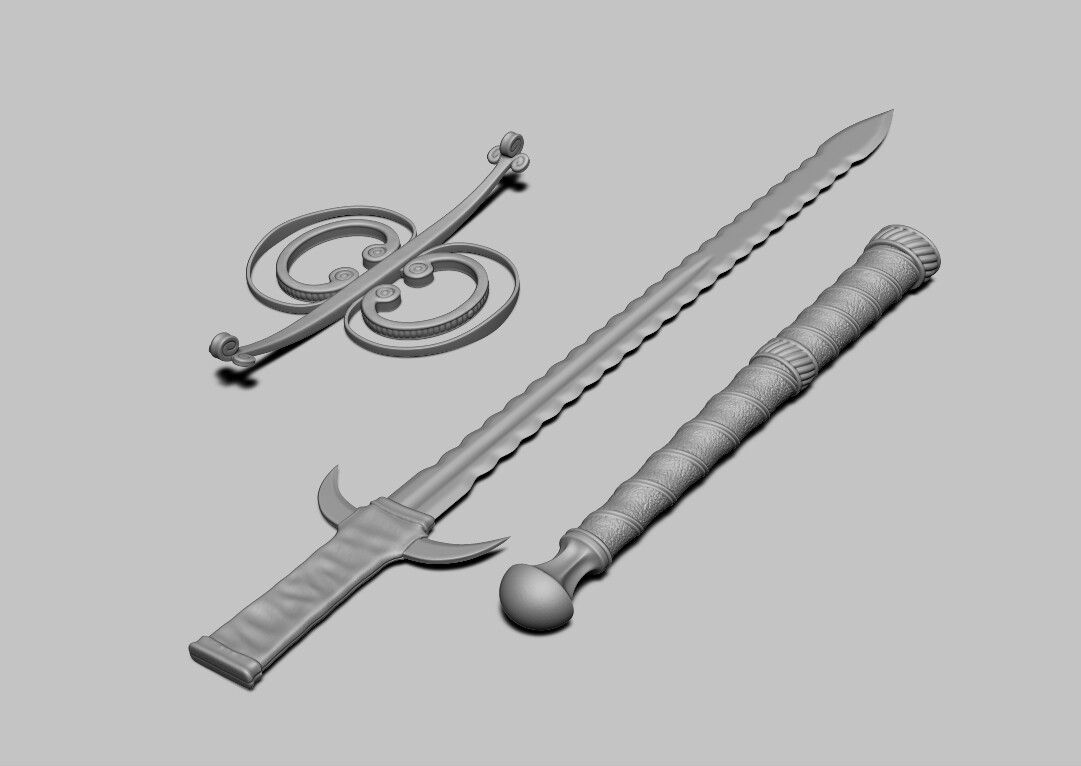 ArtStation - Highpoly Medieval Flamberge Sword [3D print model] | Game ...
