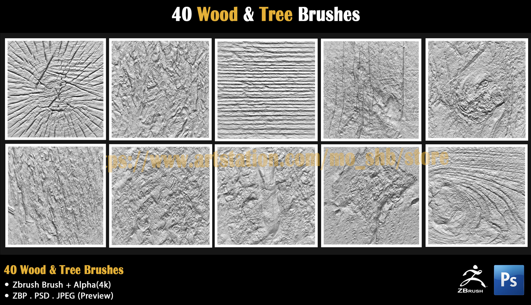 ArtStation - 40 Wood & Tree Brushes | Brushes