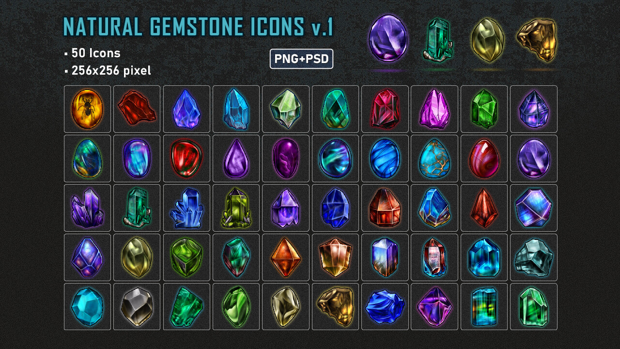 ArtStation - NATURAL GEMSTONE ICONS v.1 | Game Assets