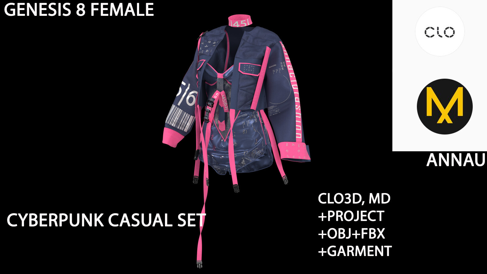 ArtStation - GENESIS 8 FEMALE: CYBERPUNK CASUAL SET: CLO3D, MARVELOUS ...