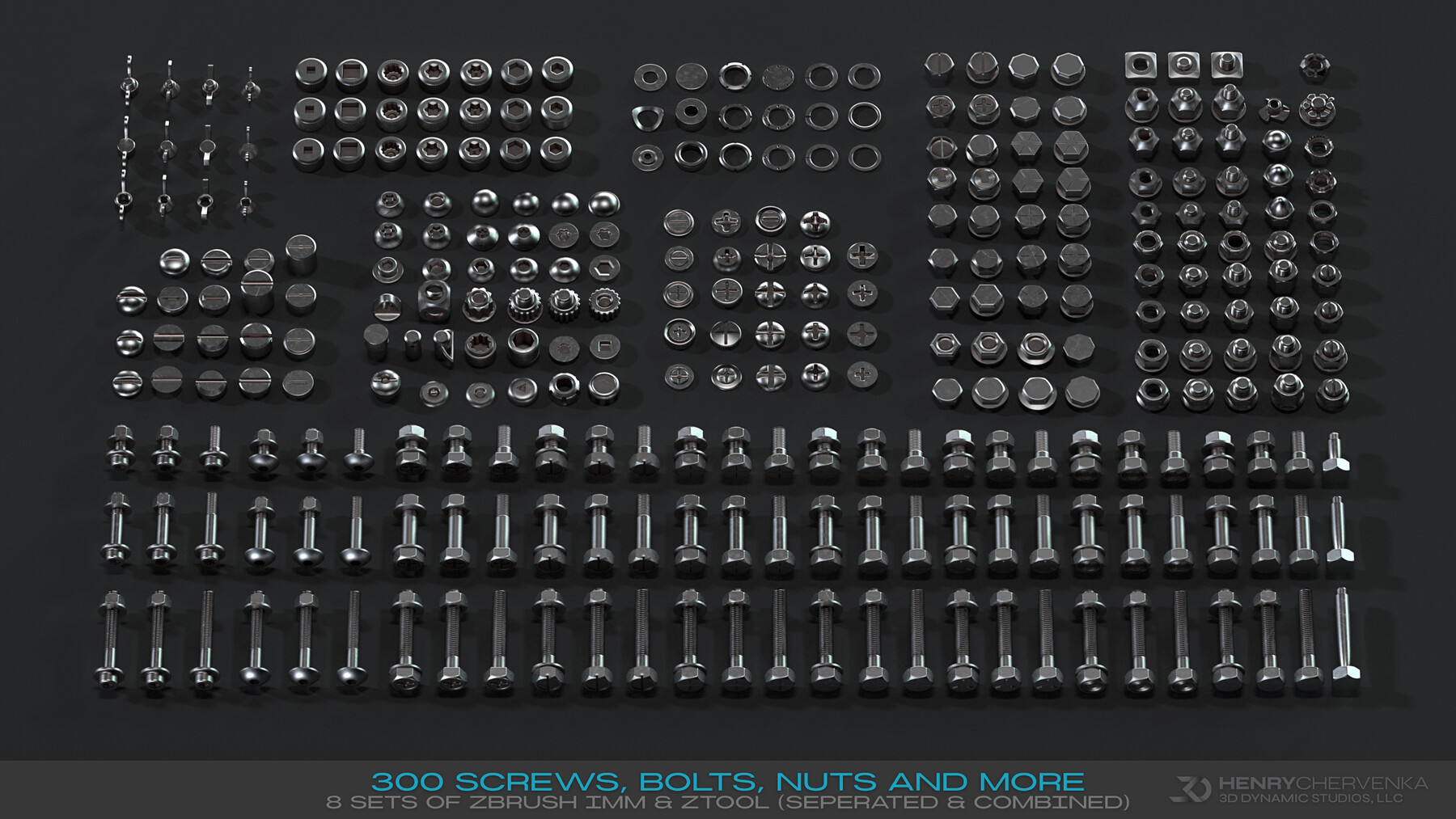 ArtStation - Fastener ZBrush IMM Pack // 300 Screws, Bolts, Nuts & More ...