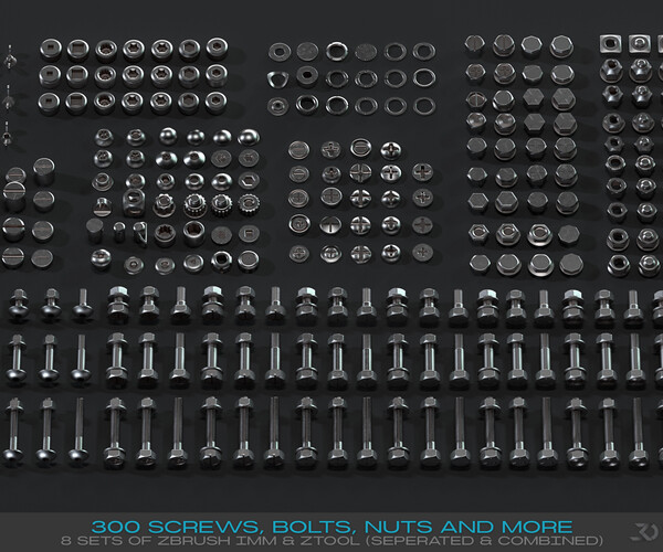 ArtStation - Fastener ZBrush IMM Pack // 300 Screws, Bolts, Nuts & More ...