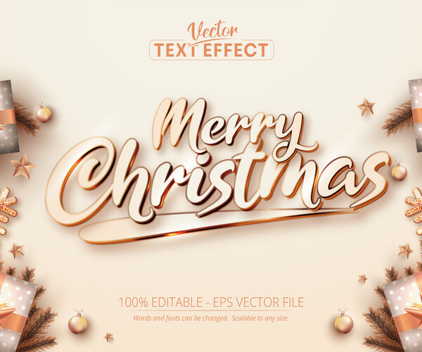 ArtStation - Merry christmas text, rose gold color style editable text ...