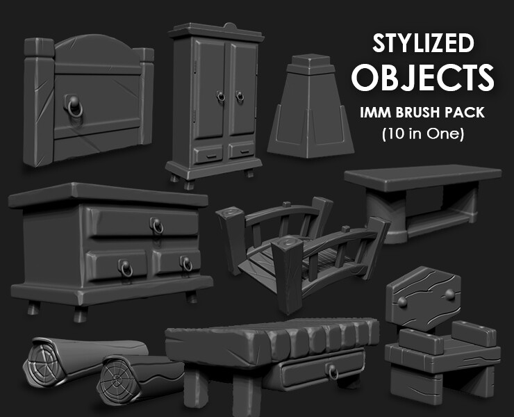 ArtStation - Stylized Objects IMM Brush Pack (10 in One) | Brushes