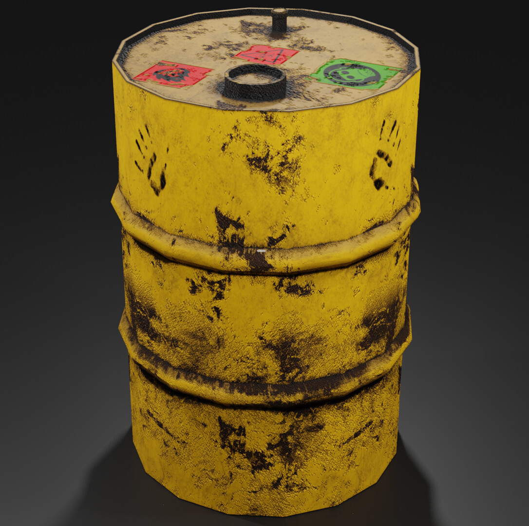 ArtStation - Metal barrel with elements of dirt rust and stickers ...