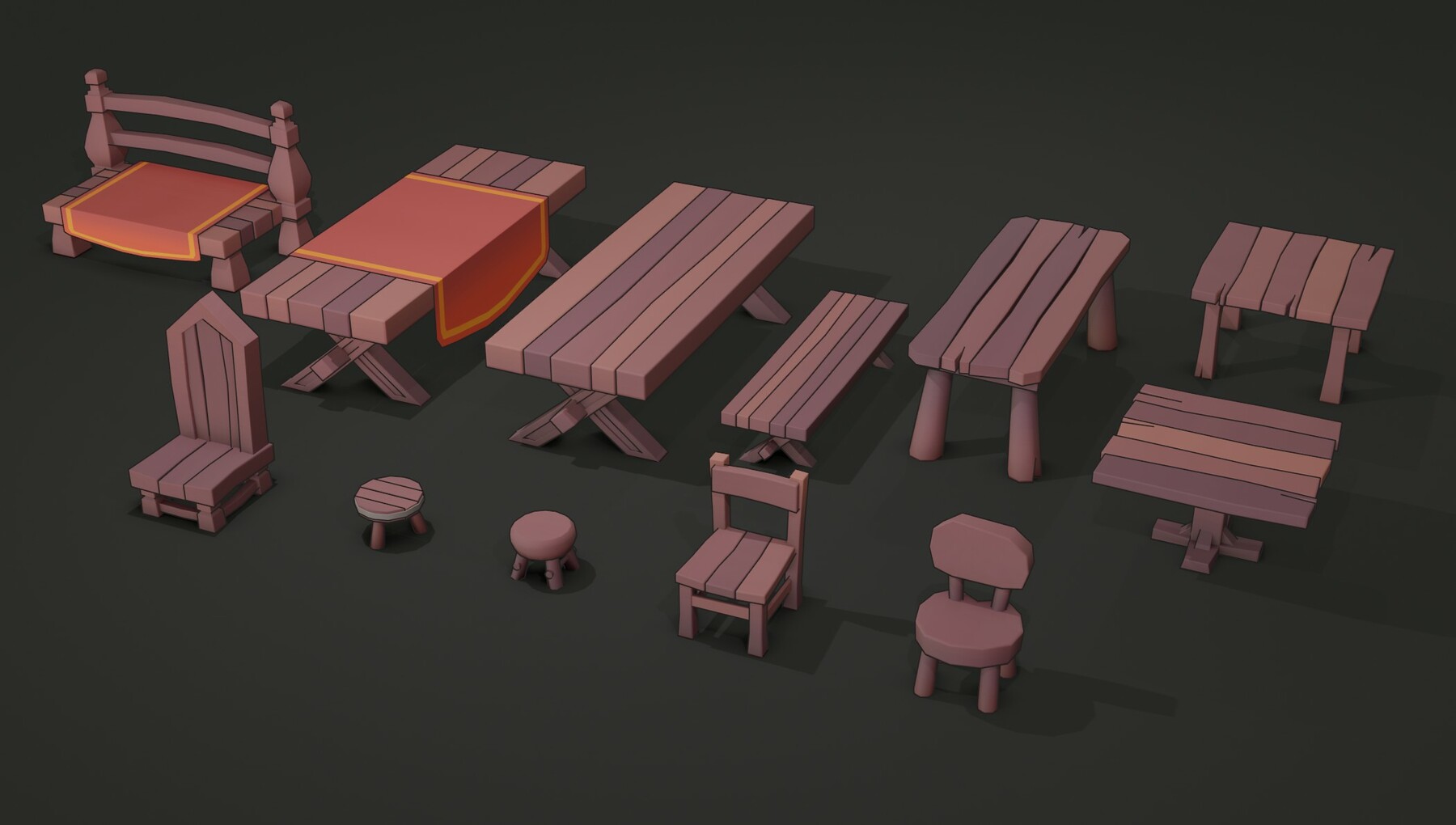 ArtStation - Stylized Low Poly Wooden Tables and Chairs Pack 01 | Game ...