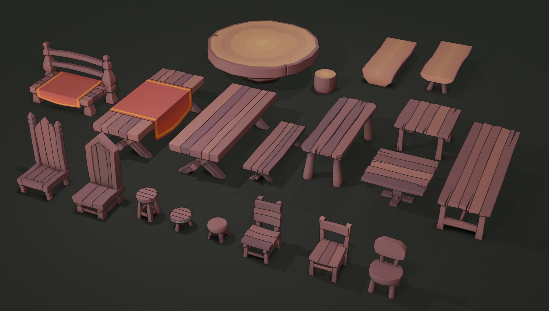 ArtStation - Stylized Low Poly Wooden Tables and Chairs Pack 01 | Game ...