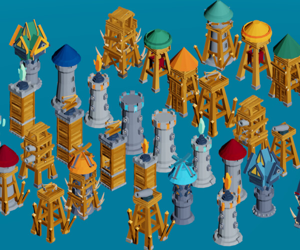 ArtStation - 35 High Quality Low Poly Towers/Turrets Asset Pack | Game ...