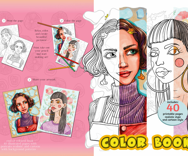 ArtStation - Color Book - portrait - realistic & cartoon style - 40 ...