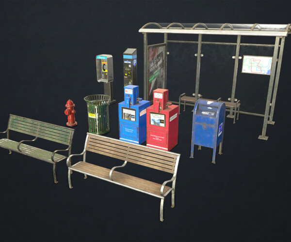 ArtStation - Street Elements Collection 2 - Low Poly | Game Assets