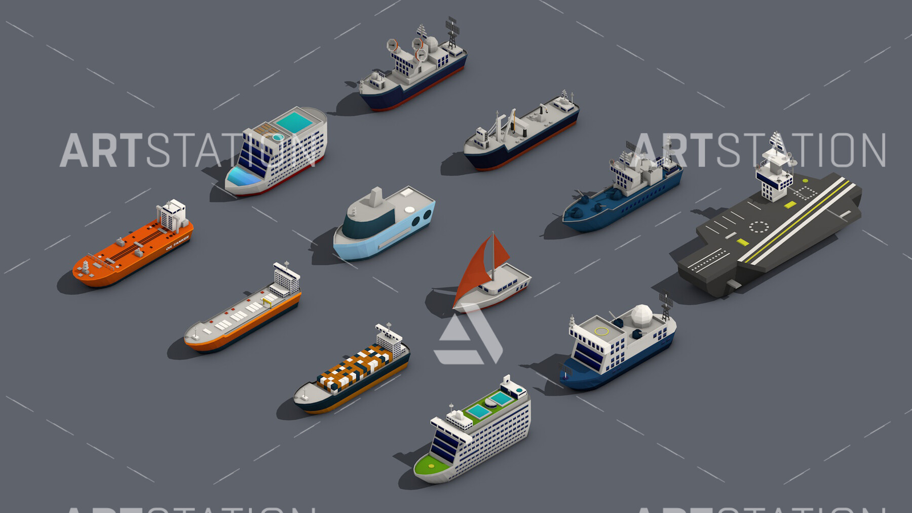 ArtStation - Low poly Ships Isometric Icon Pack 01 | Game Assets